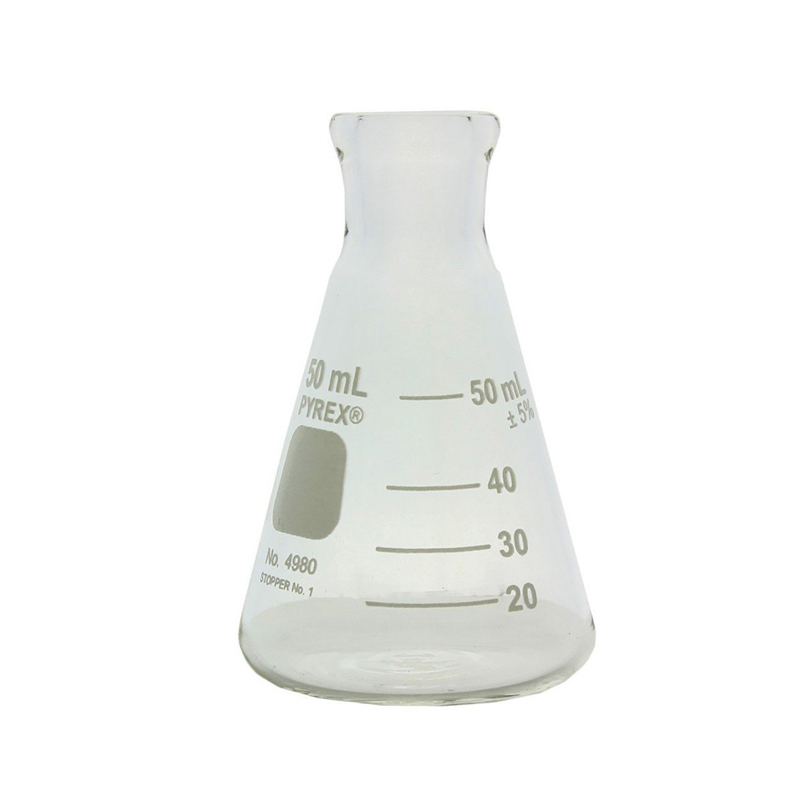 Matraz Erlenmeyer de vidrio x 50ml - Boca angosta - Medilab.pe