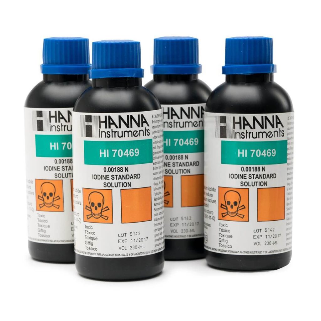 Solución estándar de yodo 0.00188N (4×250 mL) HANNA HI70469 - Medilab.pe
